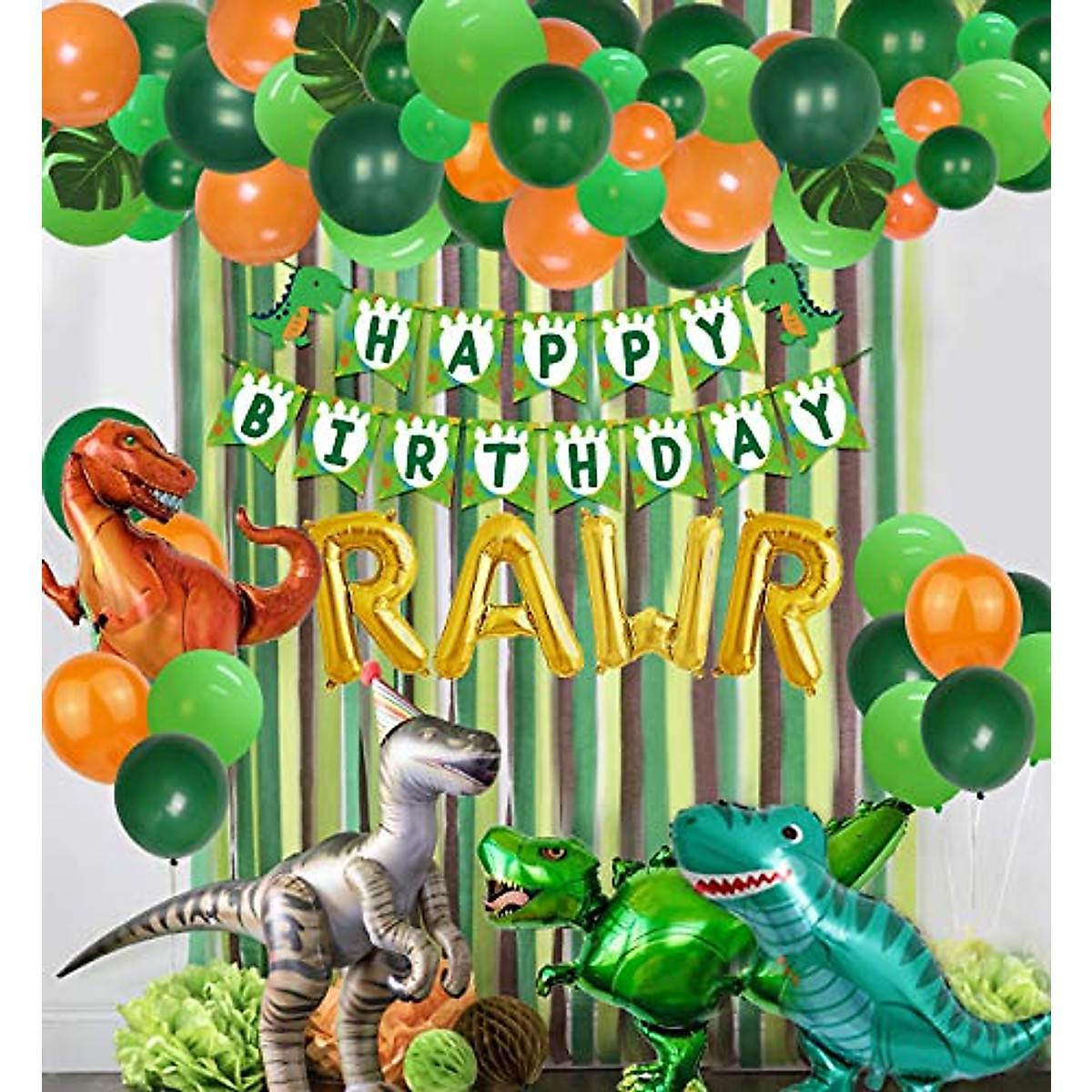Dinosaur Balloon Garland Kit for Boys Girls Rawr Balloon Arch Dinosaur 1st 2nd 3rd Birthday Party Decorations Supplies Dino Happy Birthday Banner T-Rex Balloons