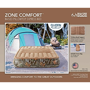 Camouflage Outdoor Sport Camping Tri-Zone Air Mattress with Express Pump, Heavy Duty Vinyl Bed, Queen