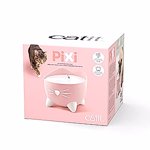 Catit PIXI Drinking Fountain – Cat Water Fountain with Triple Filter and Ergonomic Drinking Options, Pink