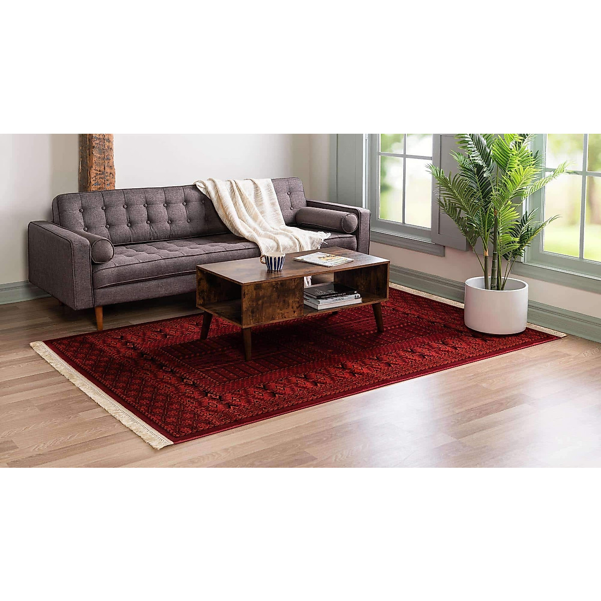 Unique Loom Tekke Collection Over-Dyed Saturated Traditional Torkaman Area Rug, 9 x 12 ft, Red/Black