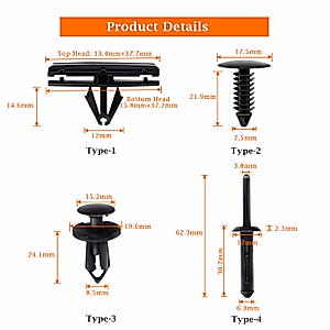 4 in 1 Wrangler Grille Fastener Retainer Clips, Fender Flare & Rocker Moulding Push-Type Clip, Fit 2007-2022 Wrangler&2005-2010 Grand Cherokee-125PCS