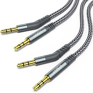 JXMOX 3.5mm Aux Cable (4ft/1.2m), 45 Degree Audio Auxiliary Input Adapter Male to Male 1/8 AUX Cord for Headphones, Car, Home Stereos, Speaker, iPhone, iPad, iPod, Echo & More – Grey