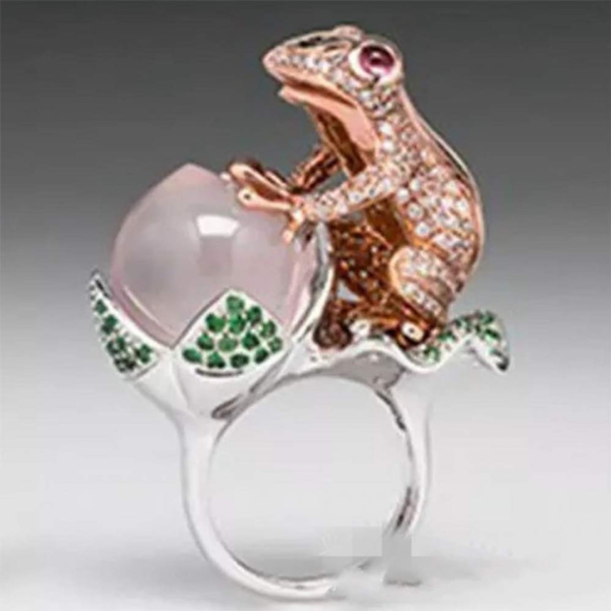 HSQYJ Green Crystal Frog Cocktail Ring Cubic Zirconia Pearl Cute Animal Stacking Rings Jewelry Rhinestone Statement Rings for Women