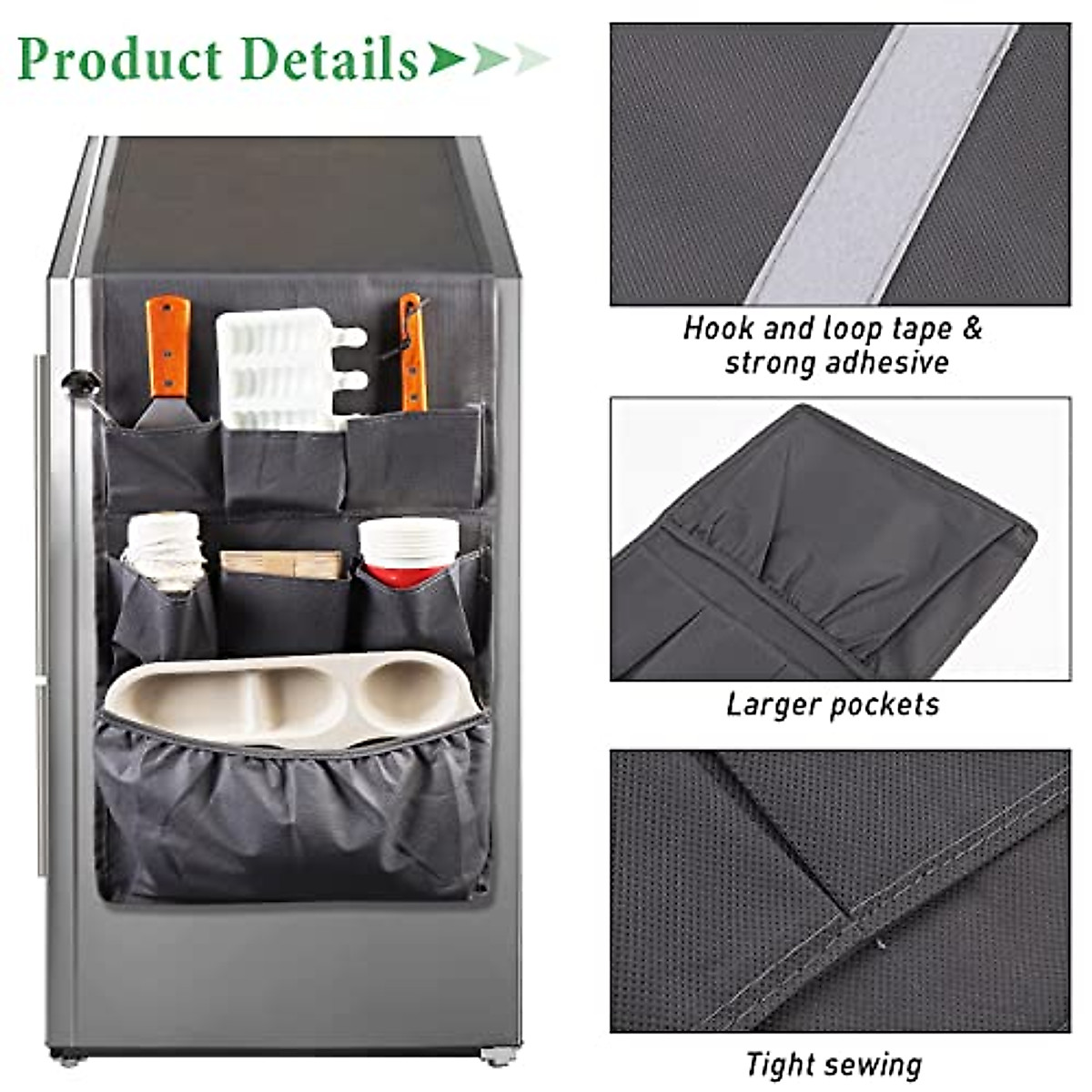 Extended Mini Fridge Caddy Organizer, Mini Refrigerator Caddy Organizer Storage Bag, Dorm and Office Over the Fridge Caddy Organizer for Flatware, Utensils, Kitchen Tools and Paper Goods