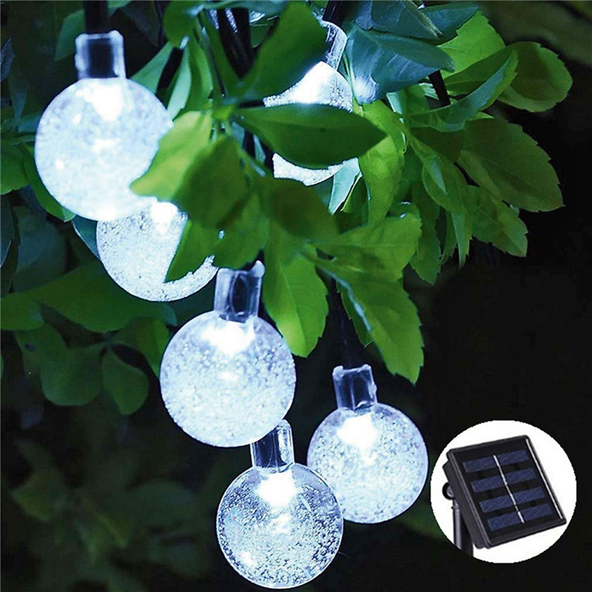 SNOMYRS Solar Outdoor Light String 50LED/22.9 Feet Waterproof Solar Crystal Ball Light with 8 Lighting Modes Suitable for Garden Courtyard Family Porch Wedding Party Decoration (Pure White)