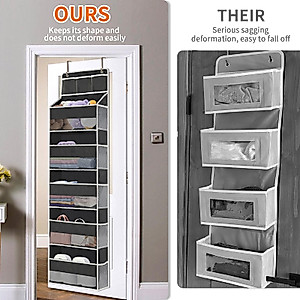 clbutge Over The Door Organizer, 5 Shelf Clear Hanging Storage with 5 Large Pockets 10 Mesh Side and 3 PVC Pockets, Heavy Duty Baby Organization for Pantry, Nursery, Bedroom, Stuffed Toys (Black)