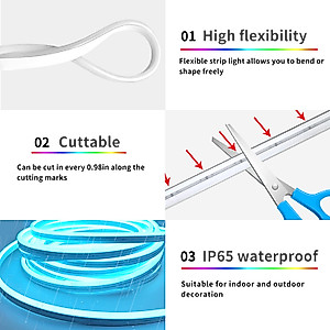 segrass 32.8ft LED neon Lights with Remote APP Control IP65 Waterproof Flexible Neon Strip Lights 24V RGB Rope Lights for Bedroom Room Outdoors Décor