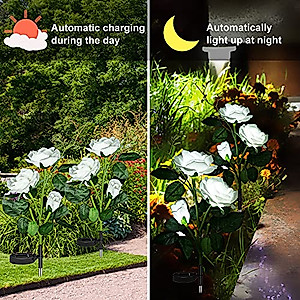 Anordsem Solar Garden Lights Outdoor,2 Pack Solar Flowers Roses Lights Garden Decorative, Waterproof Solar Garden Lights for Garden Lawn Patio Backyard Pathway Christmas Walkway (White
