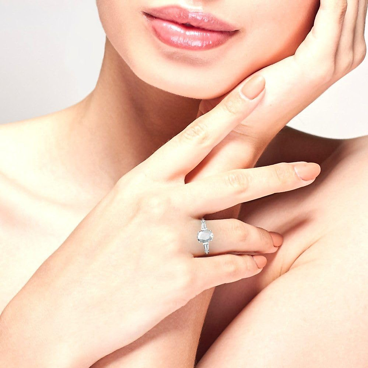 2.5 Ct Oval Cut Clear Simulated Diamond 14K White Gold Solitaire with Accents 3 Stone Engagement Anniversary Ring Size 7