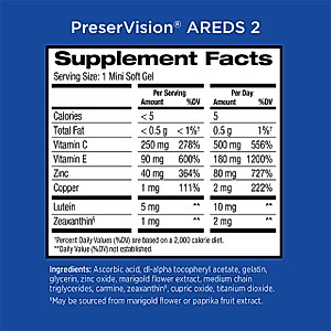 PreserVision AREDS 2 Eye Vitamin & Mineral Supplement, Contains Lutein, Vitamin C, Zeaxanthin, Zinc & Vitamin E, 130 Softgels (Packaging May Vary)