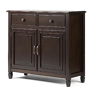 SIMPLIHOME Connaught SOLID WOOD 40 inch Wide Transitional Entryway Storage Cabinet in Dark Chestnut Brown, with 2 Drawers, 2 Doors, Adjustable Shelves