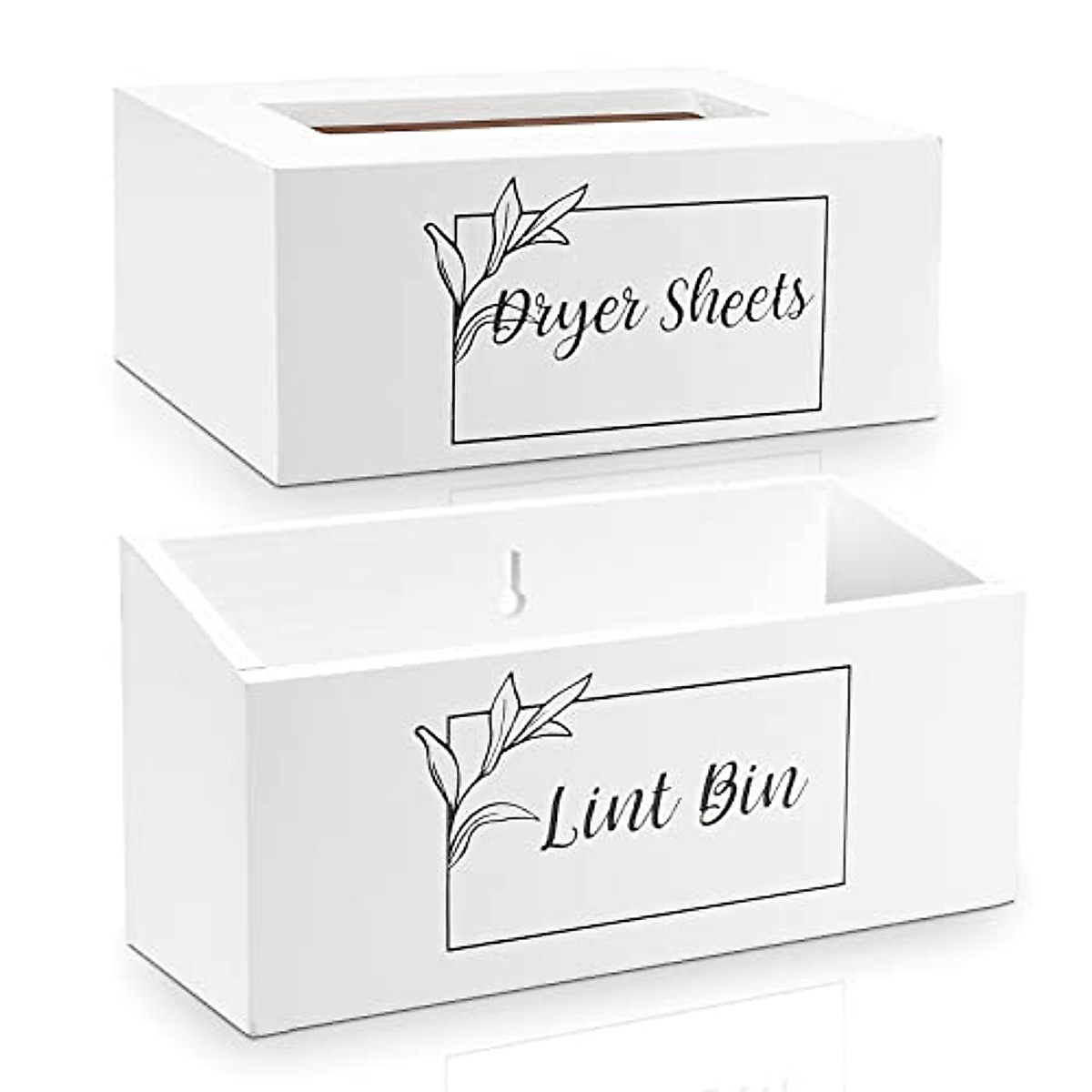 WellSign Dryer Sheet Holder and Magnetic Lint Bin Box Set for Laundry Room Farmhouse Decor,Wooden Dryer Sheet Container Dispenser,Fabric Softener Sheets Organization and Storage for Home Decor 2PK