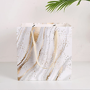 Yerpkefey 11.8" Large Gift Bags，Square Reusable Gift Bags Large for Birthday Wedding Christmas Presents Doll (White Gold)