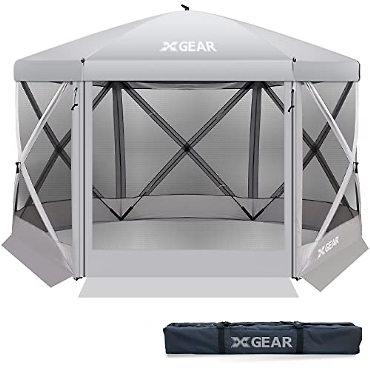 XGEAR 6 Sided Pop Up Camping Gazebo 11.5’x11.5’ Instant Canopy Tent Sun Shelter Screen House with Mosquito Netting, for Patio, Backyard, Outdoor,Grey
