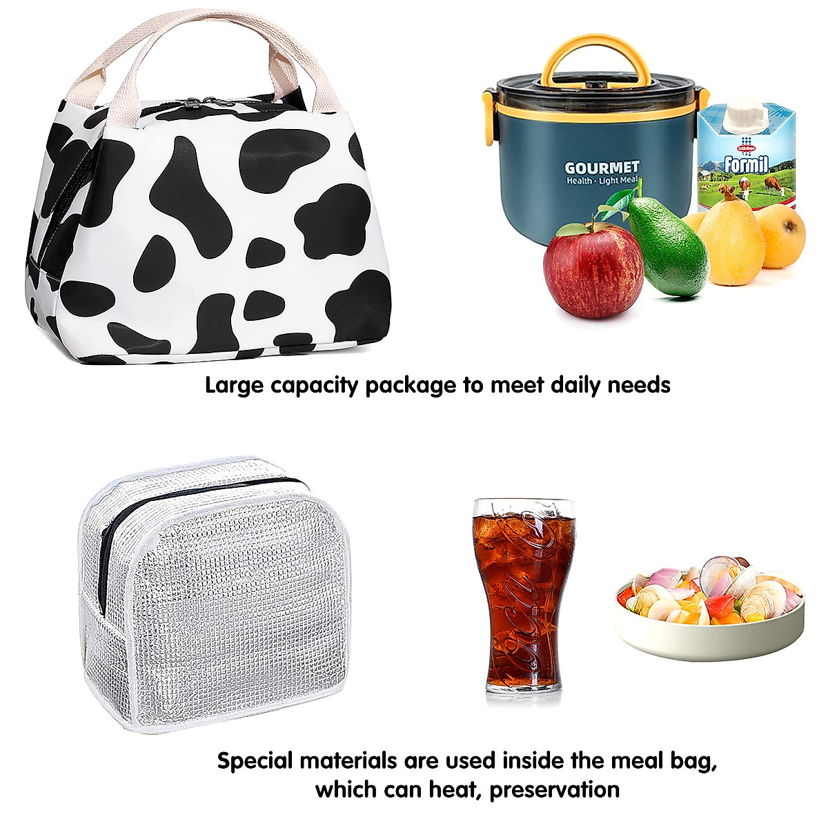 Cow Print School Backpack for Girls, Kids Teen School Bags Bookbags with Lunch Box and Pencil Case