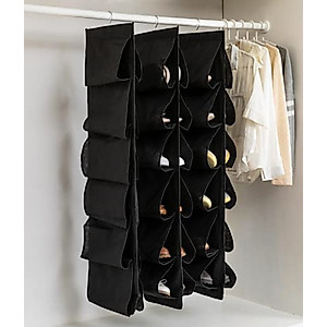 HAN SHENG 2 Pcs 12 Pockets Hanging Shoes Organizer Clothes Closet Organizers Foldable Bags Hanging Organizer Shoes Storage Shoes Protector Storage Bag with Hanger (Black)