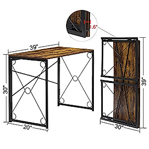 VECELO 39" Writing Computer Folding Desk Sturdy Steel Laptop Table for Home Office Work, No Assembly Required,Antique Brown
