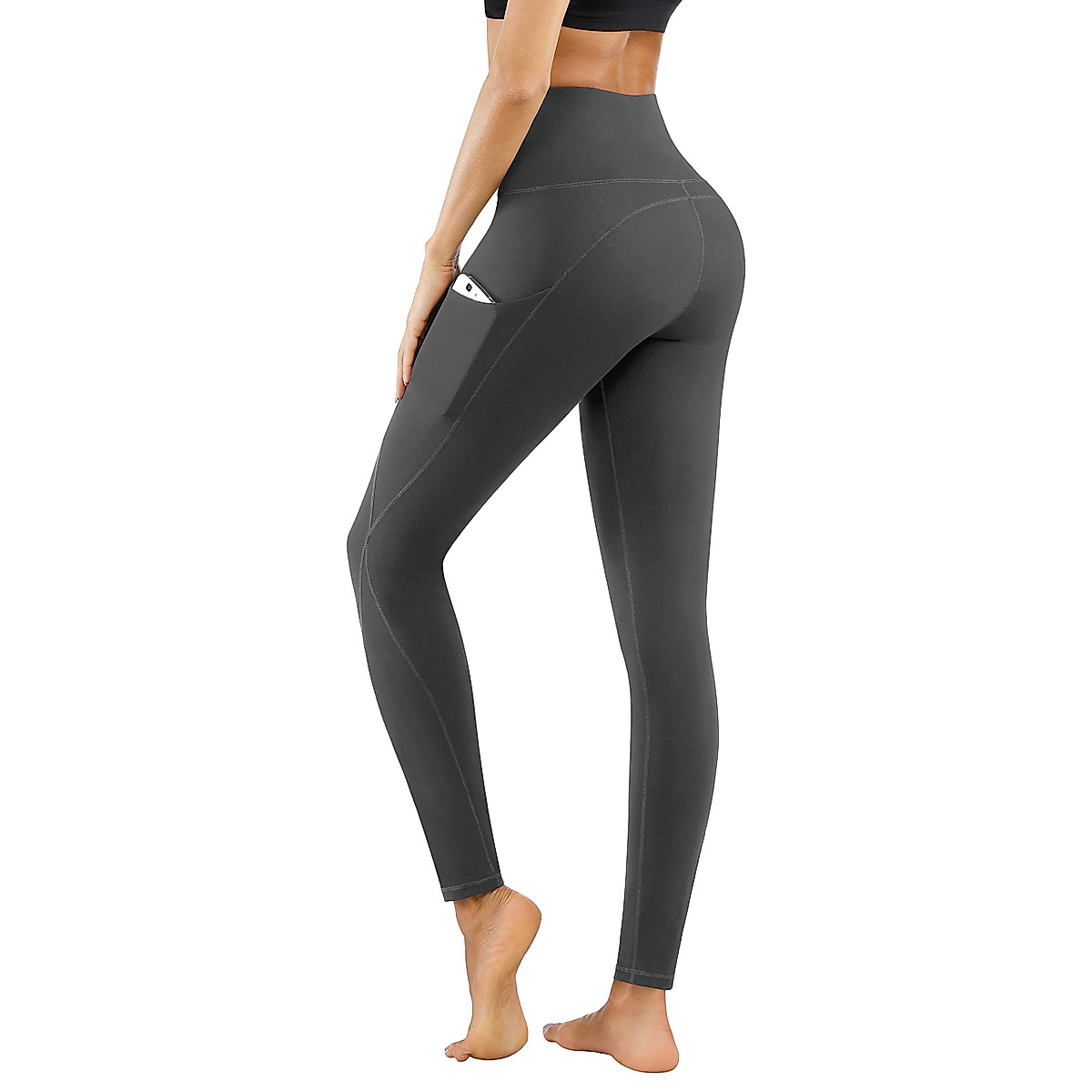 PHISOCKAT 2 Pack High Waist Yoga Pants Women with Pockets, Tummy Control Leggings for women, Workout 4 Way Stretch Leggings