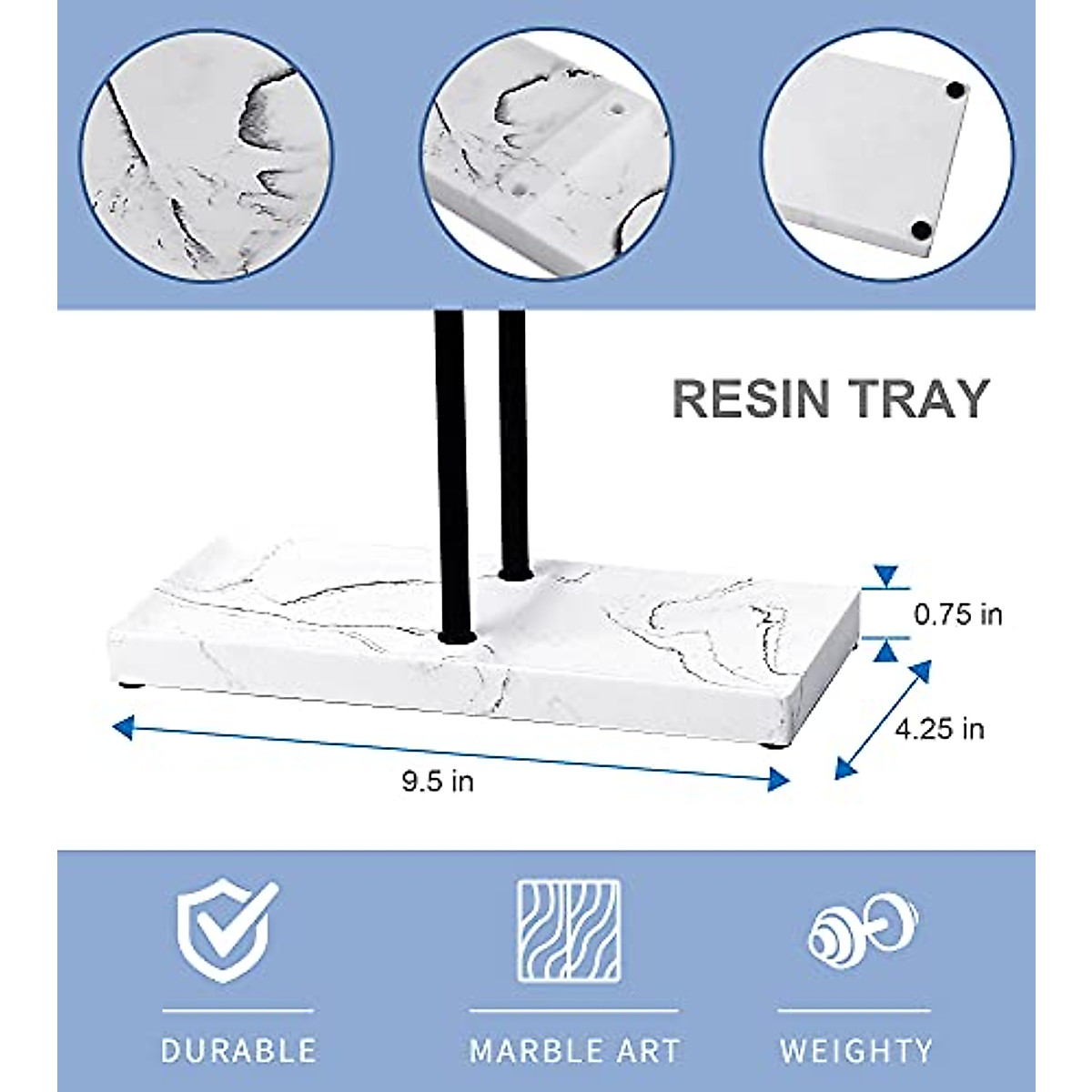 LKKL Hand Towel Holder - Double T Hand Towel Holder for Bathroom - Countertop Towel Stand Free Standing Towel Rack Bathroom Towel Hanging Rack with Resin Tray Base(Black/White)