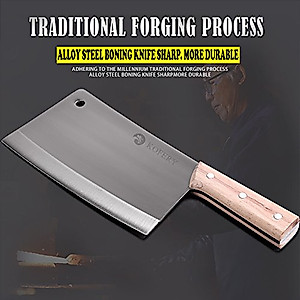 KOFERY 8-Inch Blade Handmade Forged Kitchen Stainless Steel Cleaver Chopper Butcher Knife Heavy-duty Cleaver with Full Tang Wooden Handle Chicken Bone Terminator L204