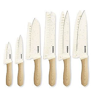 GOODA 12PCS Knife Set with Covers,Nonstick Ceramic Coating Kitchen Knives Set,Stainless Steel Blade with Guards, Essential Knife Set for Kitchen,White