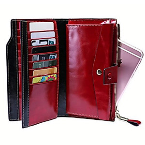 women clutch wallet genuine leather checkbook(red)