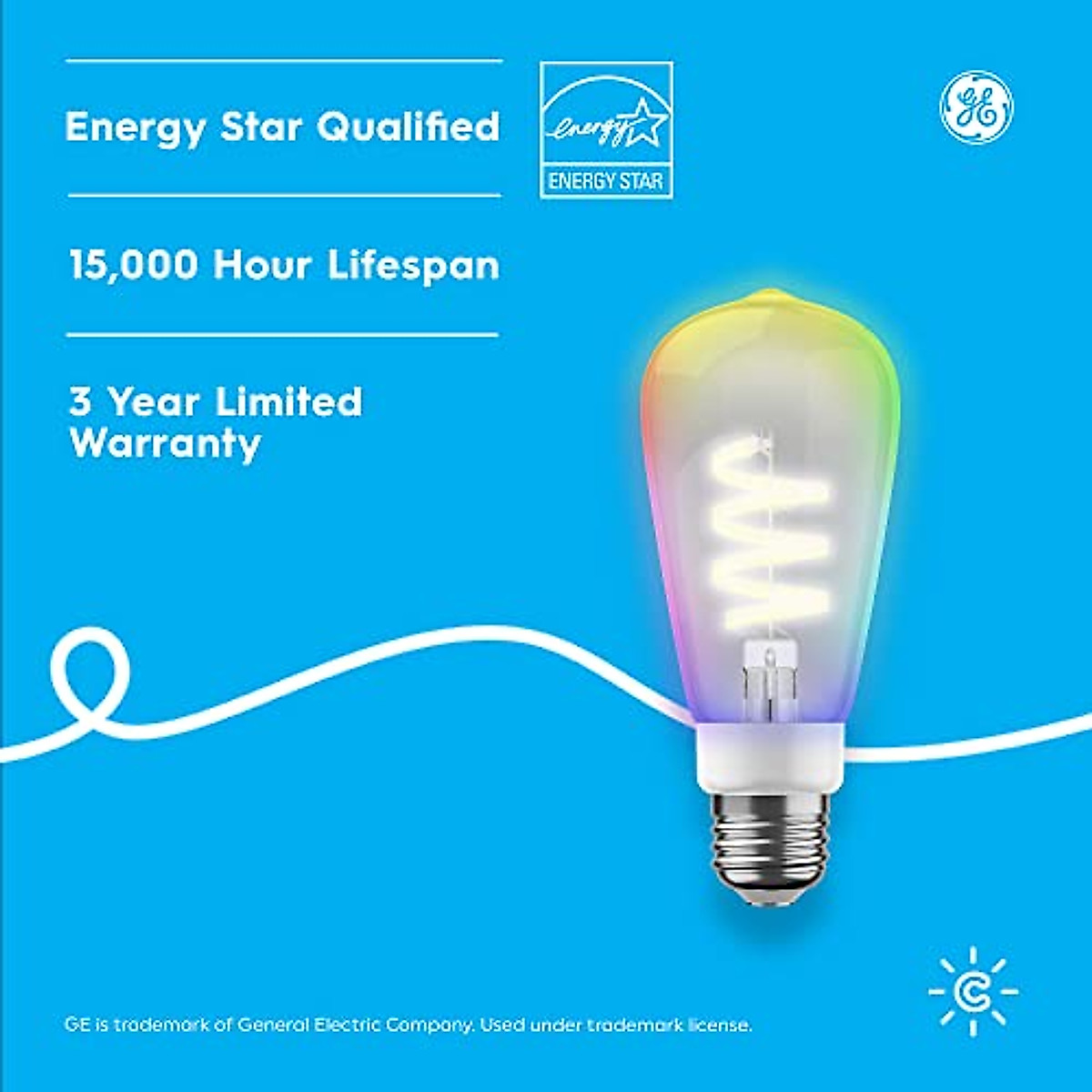 GE CYNC Smart LED Light Bulbs, Color Changing, Bluetooth and Wi-Fi, Works with Alexa and Google Home, ST19 Edison Style Light Bulbs (2 Pack)