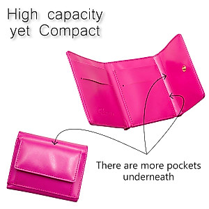 Charis HIGH FIVE Vegan Leather Trifold Mini Wallet for Women High Capacity Card Coin Purse - Pink