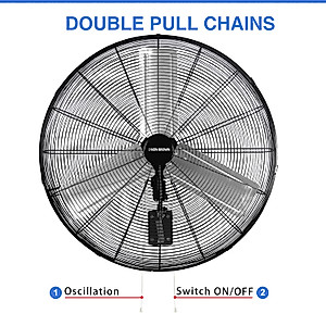 KEN BROWN 30 Inch Industrial Oscillating Wall Mount Fan 9500CFM,Heavy Duty Metal,High Velocity,2 Speed,Black