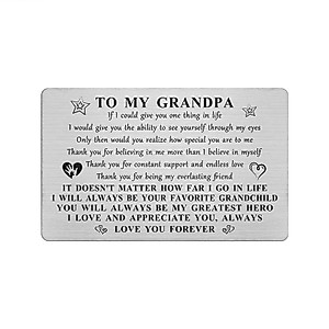 Yobent Grandpa Card - Best Thank You Grandpa Gift Ideas, I Love My Grandpa Wallet Card for Men, Christmas Birthday Present to My Grandfather