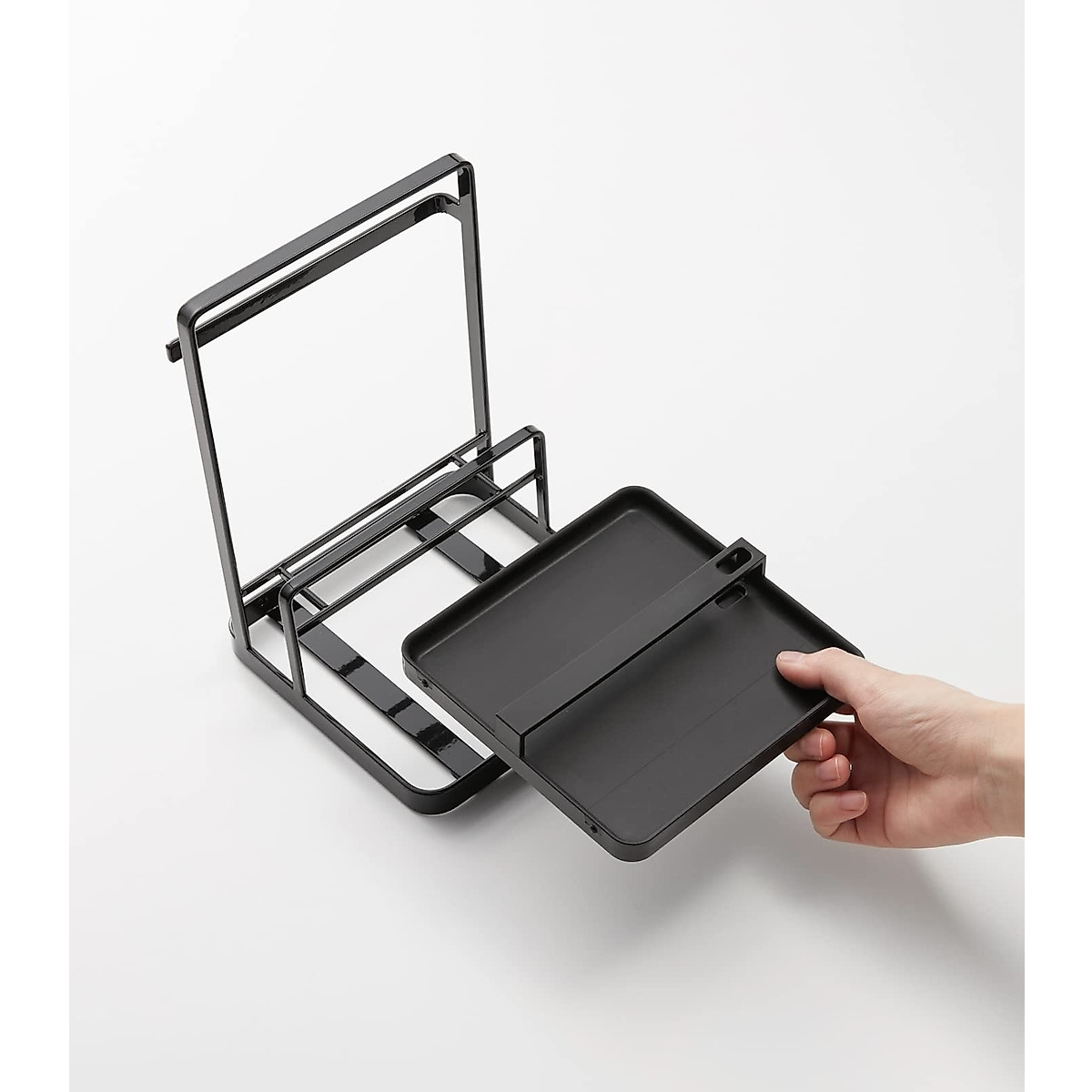 Yamazaki Lid & Ladle Home Cooking Tool and Lid Station-Kitchen Utensil Organizer Stand | Steel | Stovetop, One Size, Black