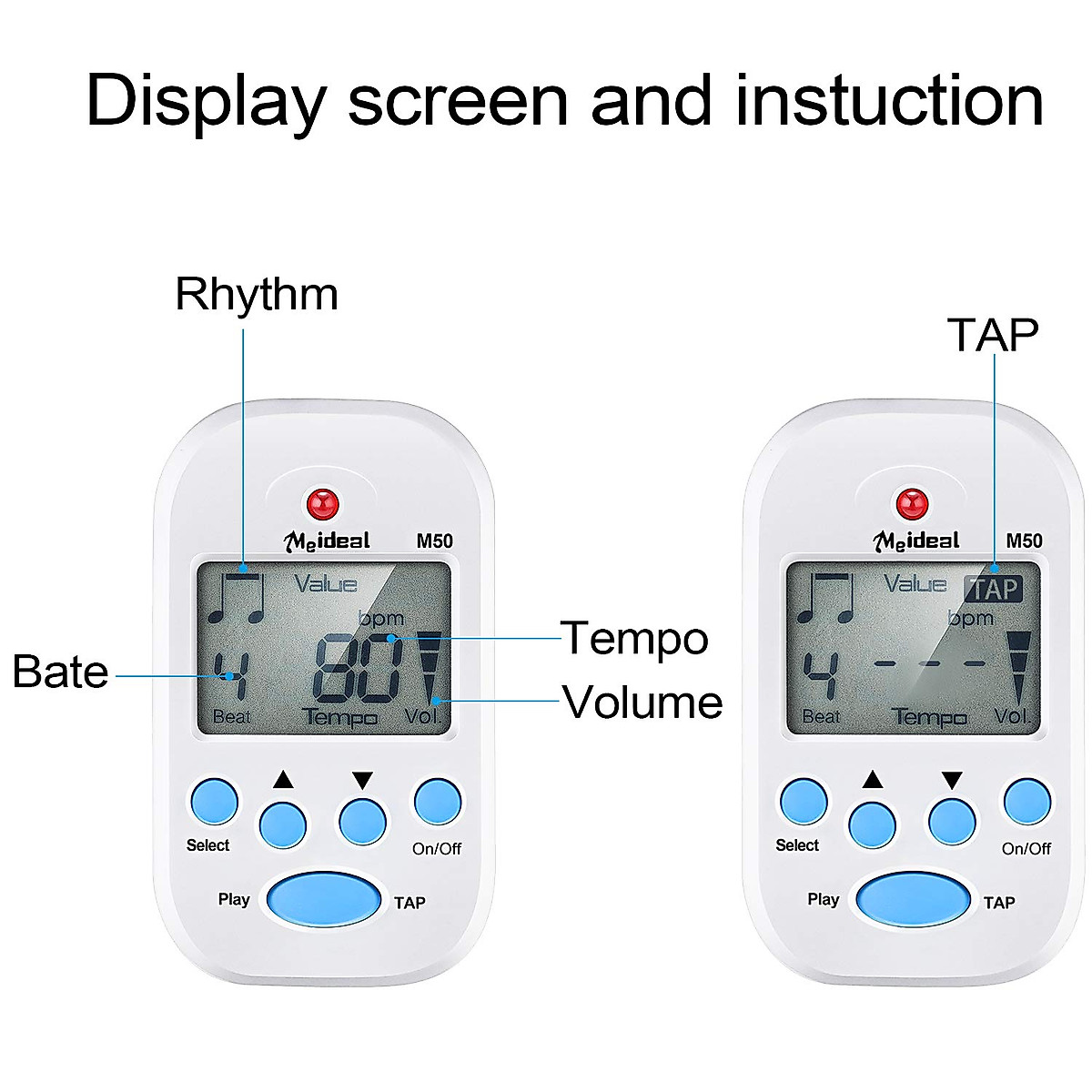 Zhehao 2 Pcs Mini Digital Metronome White, Multifunctional, Portable, Volume Adjustable, Clip On, with Speaker, Tempo, with Battery for Piano, Guitar, Saxophone, Flute, Violin, Drum(White)