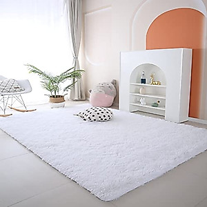 CAIYUECS Shag Area Rug,Indoor Ultra Soft Fluffy Plush Rugs for Bedroom Living Room, Non-Skid Modern Nursery Faux Fur Rugs for Kids Room Home Decor (8x10 Feet, White)