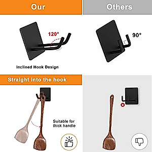 Adhesive Hooks,Extended Double Self Sticky Hooks for Bathroom,Heavy Duty Hooks Suitable Hanging CoatsTowel Razor ,Stainless Steel Utility Hooks for Kitchen Wall Hanging,Matte Black No Damage Hook-4PCS
