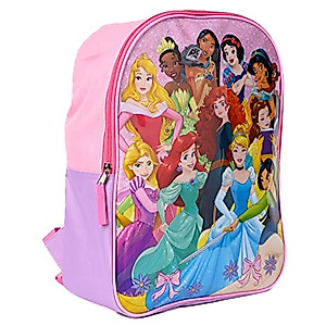 Disney 15" Backpack Girls Princess Belle Ariel Jasmine Tiana Mulan Rapunzel Pink