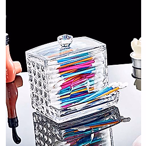 Bremen Home Acrylic Cotton Swab Holder, Diamond Design Qtip Dispenser Countertop Storage Organizer Box Jars for Bobby Pins, Cotton Balls, Makeup, Small Bathroom Accessories, Boxed