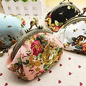 Bokeley Cute Floral Buckle Coin Purses Vintage Pouch Kiss-lock Change Purse Wallets Small Handbag Bag Gift for Women
