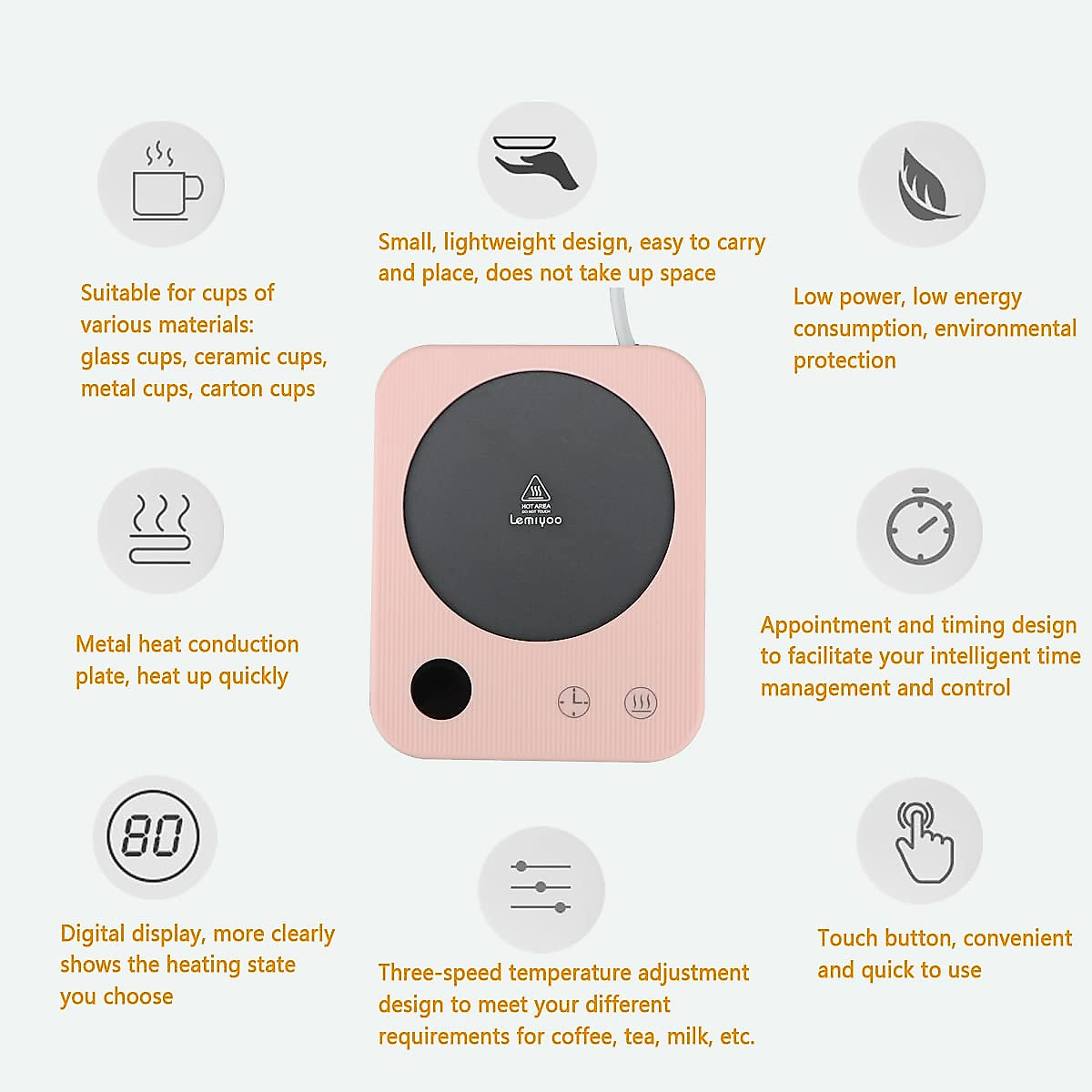 Lemiyoo Coffee Mug Warmer,Cup Warmer Plate for Desk,Auto Shut Off,Smart Beverage Electric Candle Warmer for Coffee,Tea,Gifts for Parents, Family, Friends, Christmas (Pink)