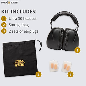 Pro Ears Ultra 30 MRI Kit, MRI-Safe Hearing Protection Earmuffs, Earplugs, and Storage Bag, NRR 30 dB