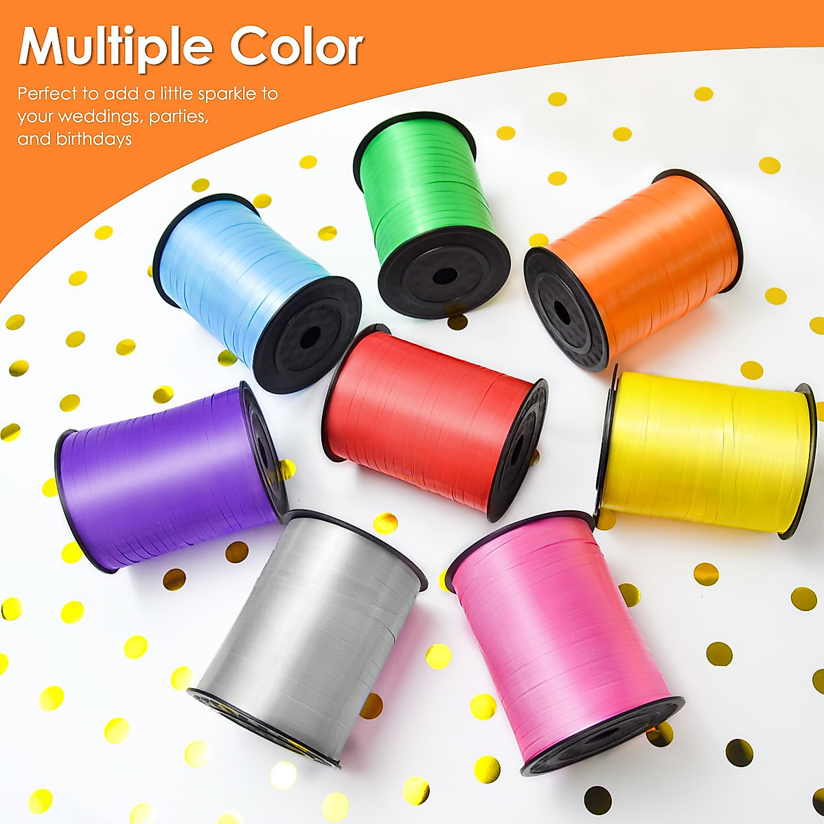 VISPAD Orange Curling Ribbon, Orange Ribbon 500 Yard, Curling Ribbon for Gift Wrapping, Balloon Ribbon String, Curly Ribbon, Thin Ribbon, 3/16" Gift Ribbon for Florist Flower