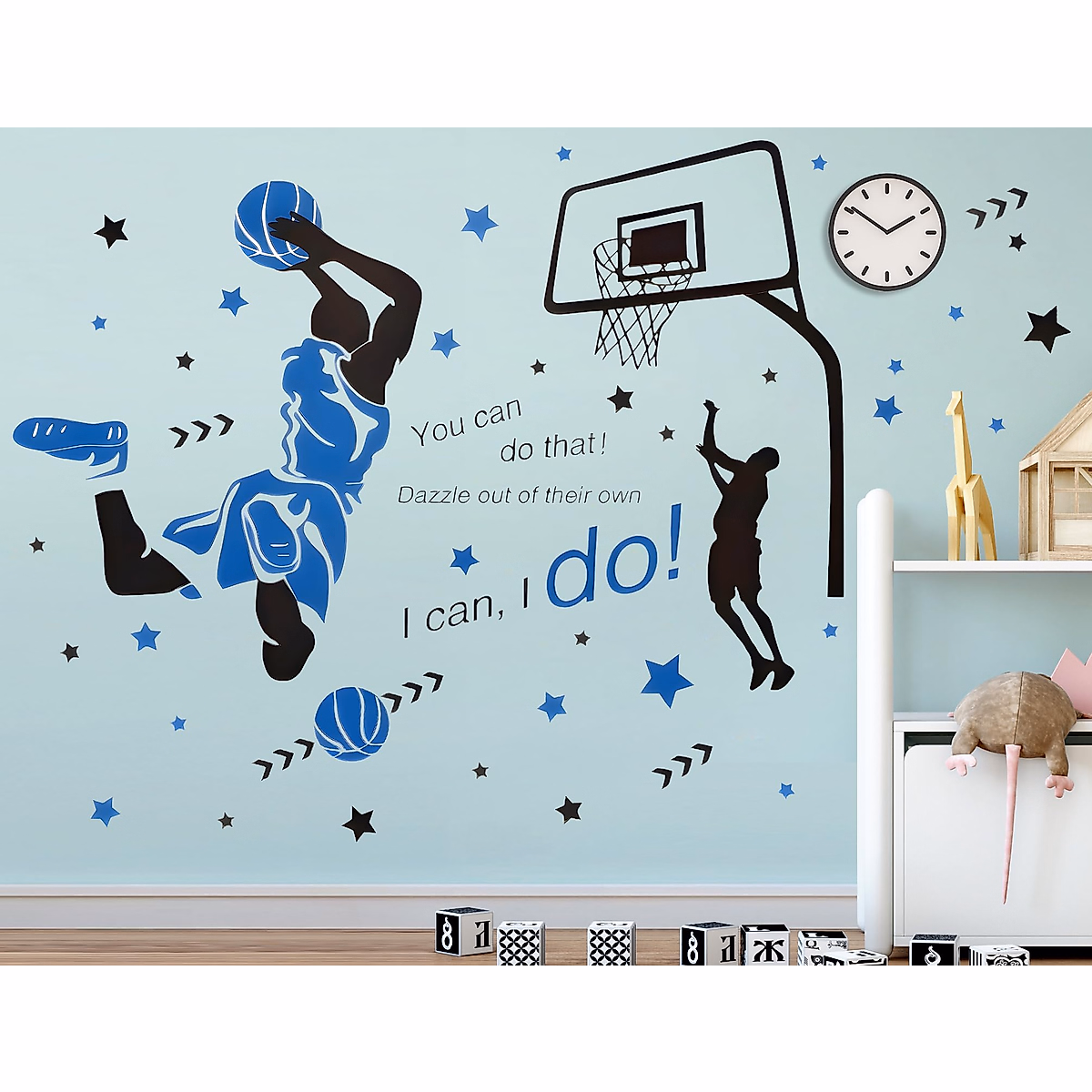 Amaonm Creative 3D Basketball Player Dunk Basketball Star Wall Decals Removeable Walls Art Decor DIY Wall Sticker Home Decorations Decal Nursery Sticker for Boys Room Living Room Bedroom (Blue)