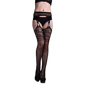 Toxz Sexy Womens Lingerie net Lace Floral Embroidered,Sheer Perspective,Plunging Eyelash,Lace Top Garter Belt Thigh Stocking Pantyhose