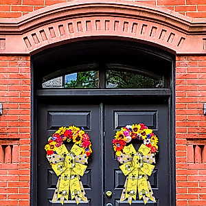 ALIBBON 2 Rolls 2.5" 5 Yd Spring Bee Wired Edge Ribbons Black White Yellow Dots Burlap Spring Honeybee Ribbon Flaxen Yellow for Wreaths DIY Crafting Gift Wrapping Bows Party Decoration