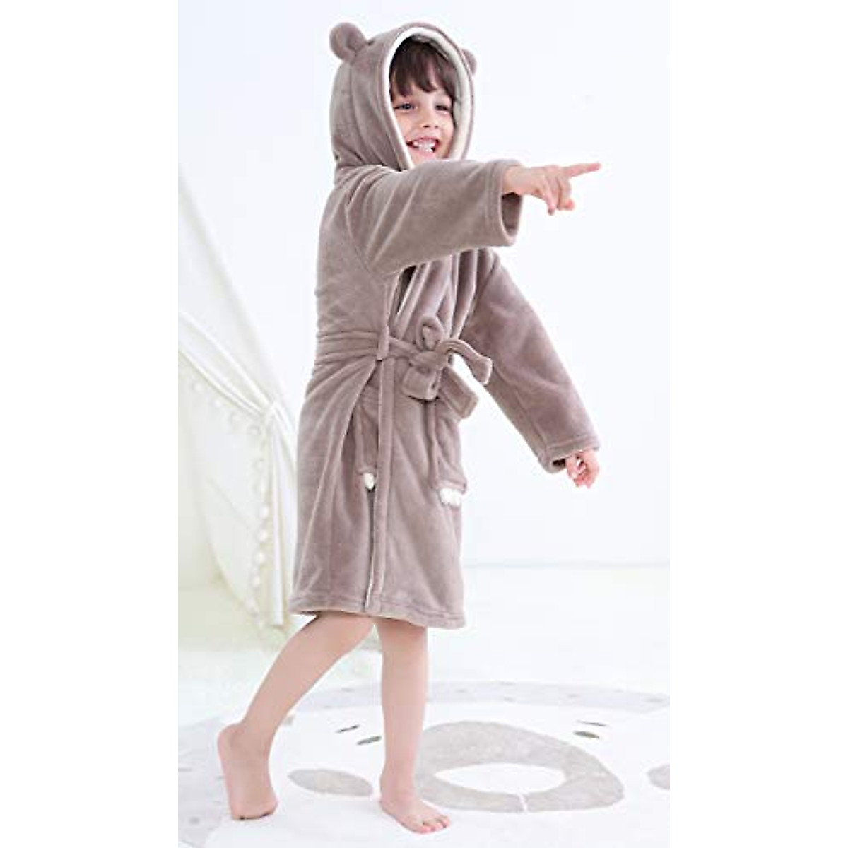 Baby Unisex Plush Animal Hooded Robe for Toddler Multicolored Sleepwear,Bear 3T