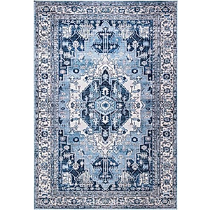 Abani Rectangular Area Rugs 6'x9', Blue Beige Polypropylene Large Rugs, Stain Resistant, Machine Washable and Non-Shedding Vintage Style Rugs