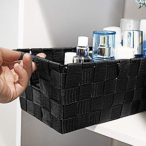 homyfort Woven Shelf Storage Tote Basket Bins Container, Storage Boxes Cube Organizer with Built-in Handles for Bedroom, Office, Closet, Clothes, Kids Room, Nursery 3 pk (Black, 11.4“ x 6.5” x 4.5”)