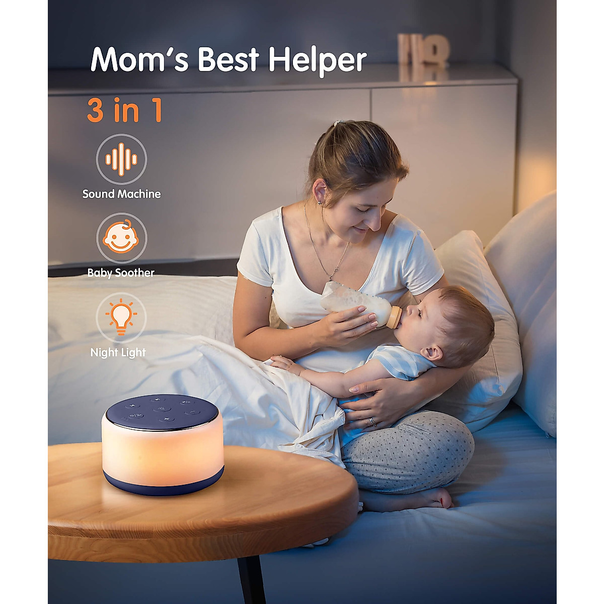 White Noise Sound Machine Baby for Sleeping with Night Light – 34 Soothing Sounds, Rechargeable White Noise Machine for Baby Kids Adults Sleep, Portable Lullaby Machine Baby Soother