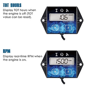 Runleader Small Engine Hour Meter, Digital Tachometer, Maintenance Reminder, Battery Replaceable, User Shutdown, Use for ZTR Lawn Mower Tractor Generator Marine Outboard ATV (1)