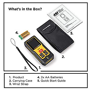 MOTORHEAD 196Ft/60M Laser Measure, Laser Distance Measure w/ 2 Bubble Levels, M/in/Ft, 20 Data Set Storage, Mute, 2 Measurement Points, Backlit LCD, Pythagorean, Area & Volume Functions