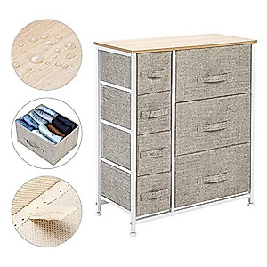 Dresser with 7 Drawers, Storage Drawers Unit for Bedroom, Hallway, Closet, Metal Frame, Wood Top, Easy Pull Fabric Drawers, Linen / Natural